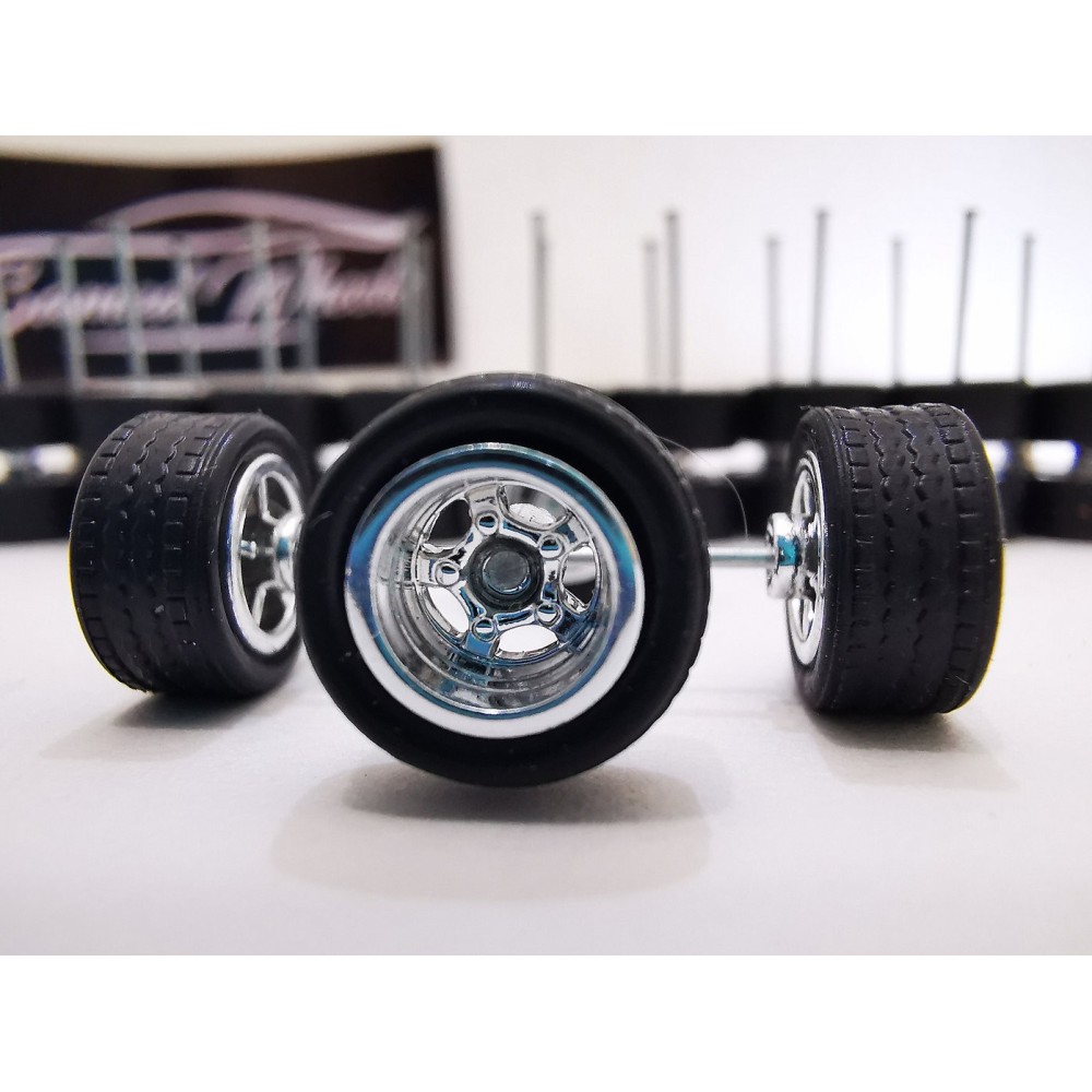 10 SET Samed Wheels 5 BOLT 10mm Chrome Rim Black Tire